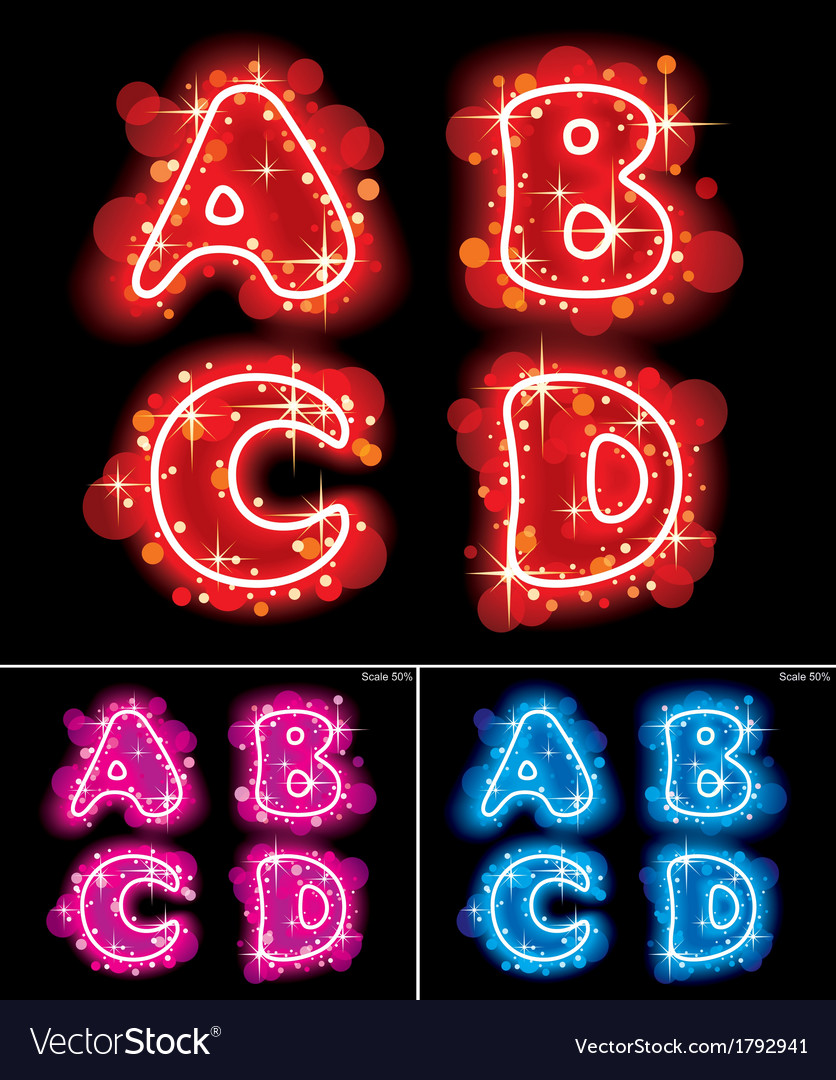 Neon alphabet letters Royalty Free Vector Image