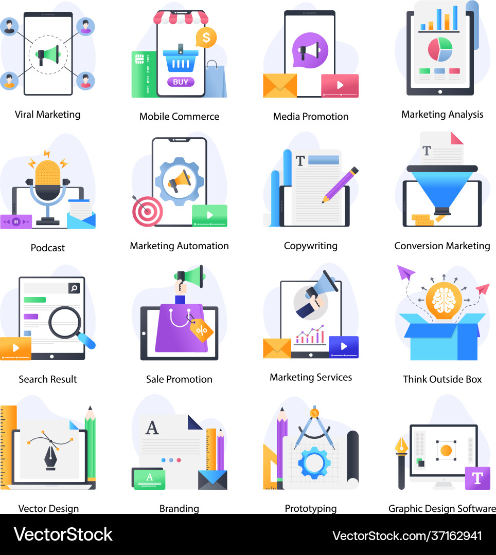 Online marketing flat concept icons Royalty Free Vector