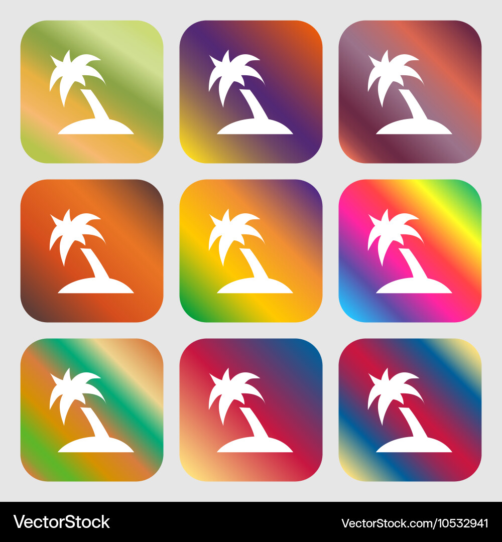 Palm tree travel trip icon nine buttons Royalty Free Vector
