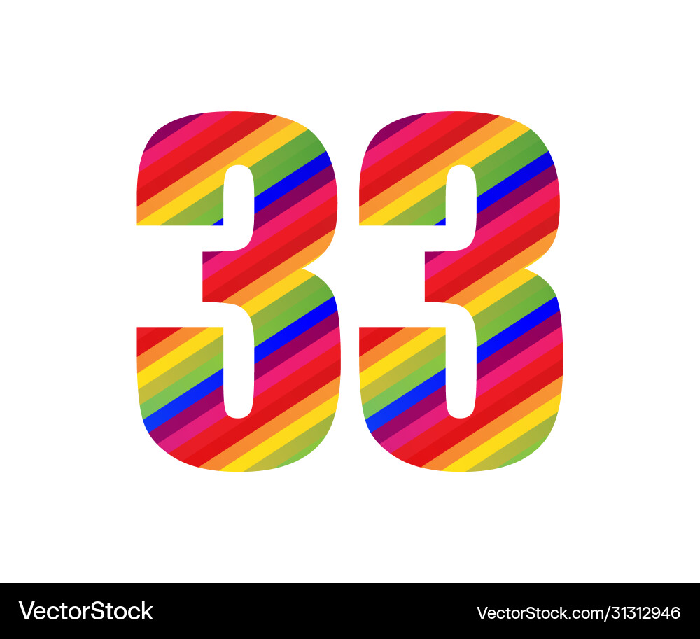 33 number rainbow style numeral digit colorful Vector Image