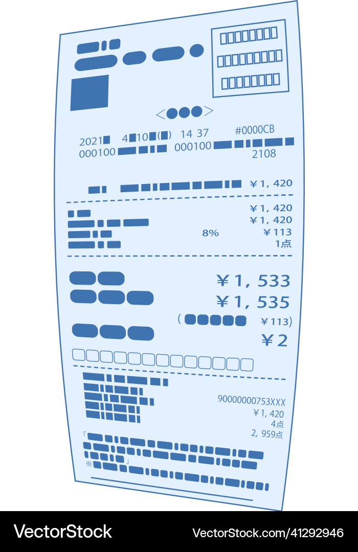 Blue color curved shopping receipt Royalty Free Vector Image