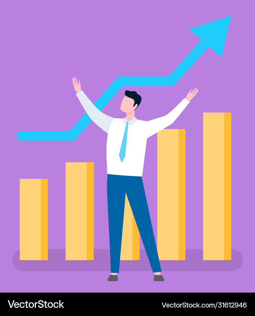 Broker and growing sales demonstrated on graph Vector Image