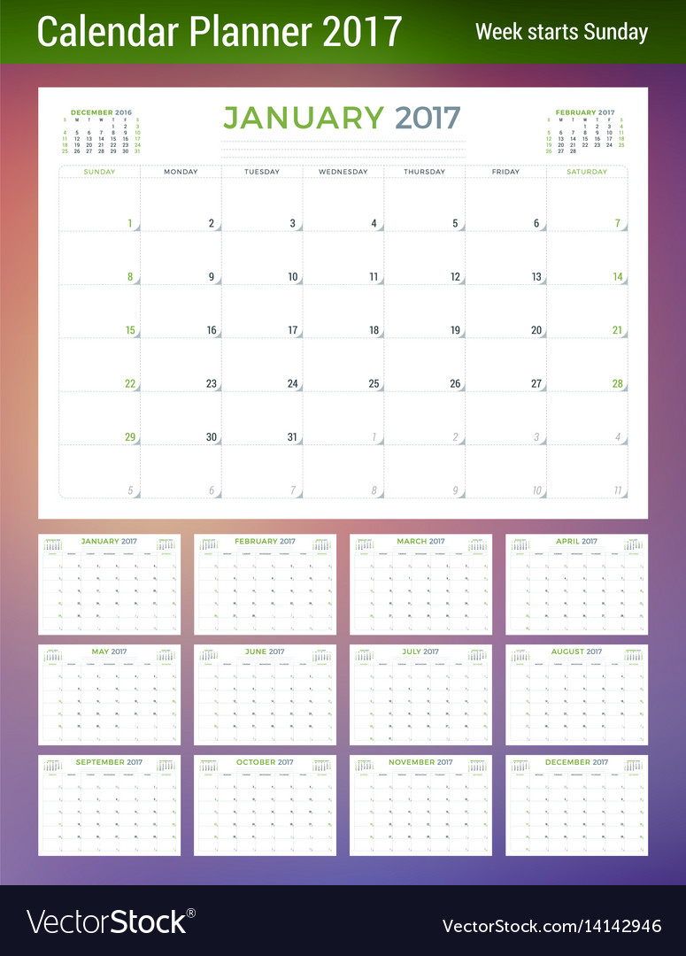 Calendar planner template for 2017 year week Vector Image