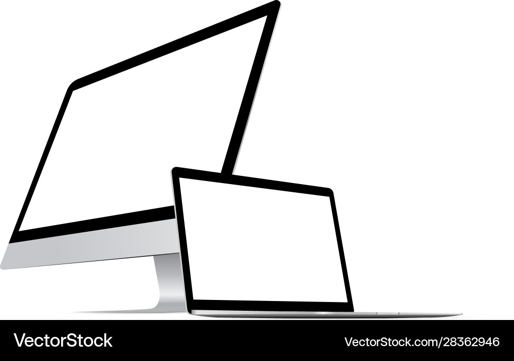 Desktop computers pc monitor and laptop Royalty Free Vector