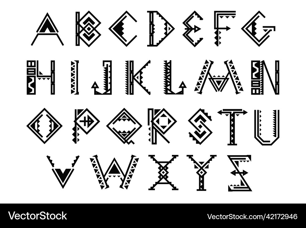 Ethnic font native american indian alphabet set Vector Image