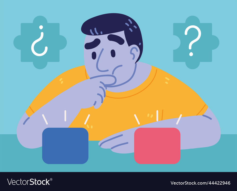 Guy difficult choice theme Royalty Free Vector Image