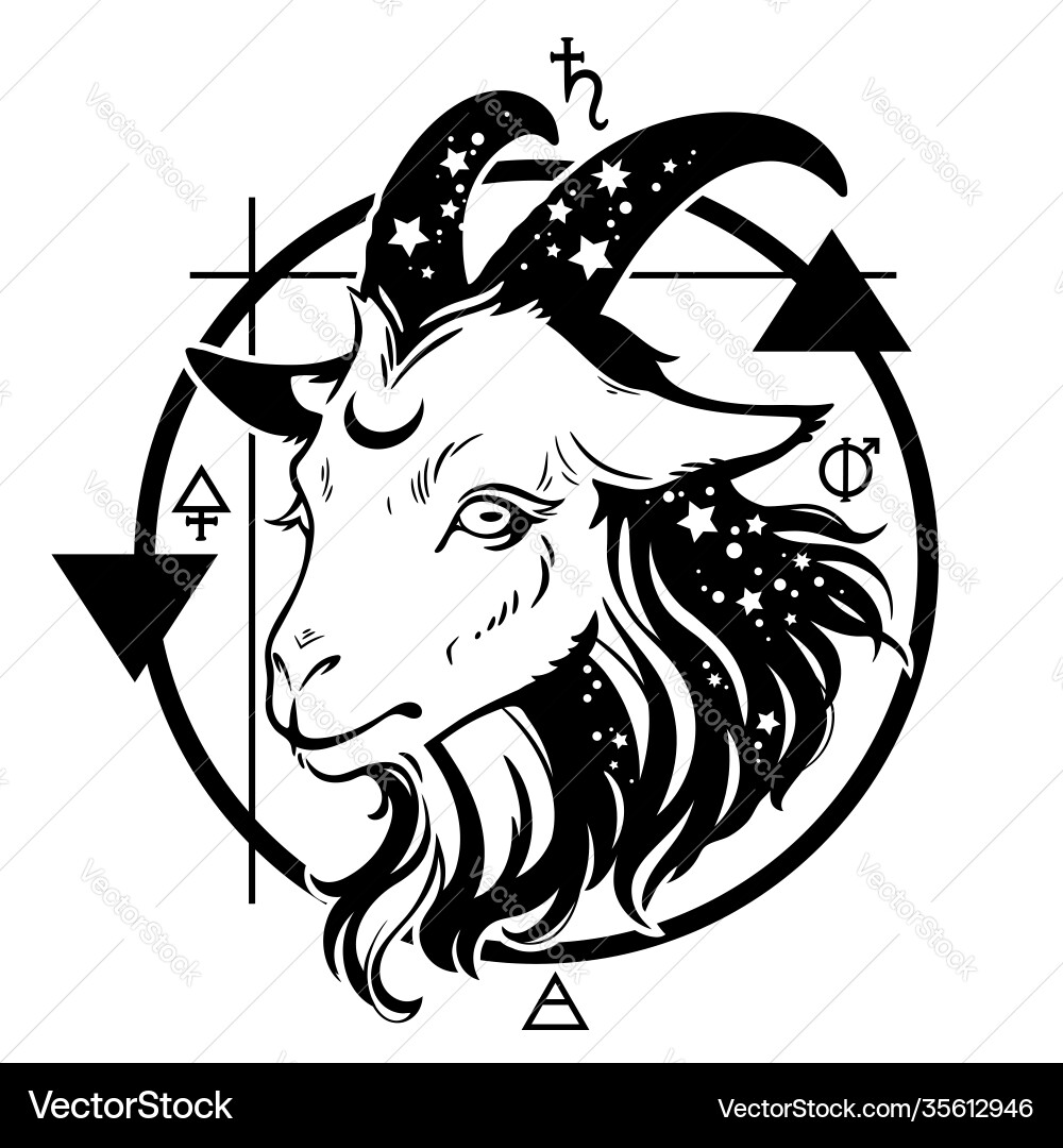 Head a mystical animal with magic signs Royalty Free Vector