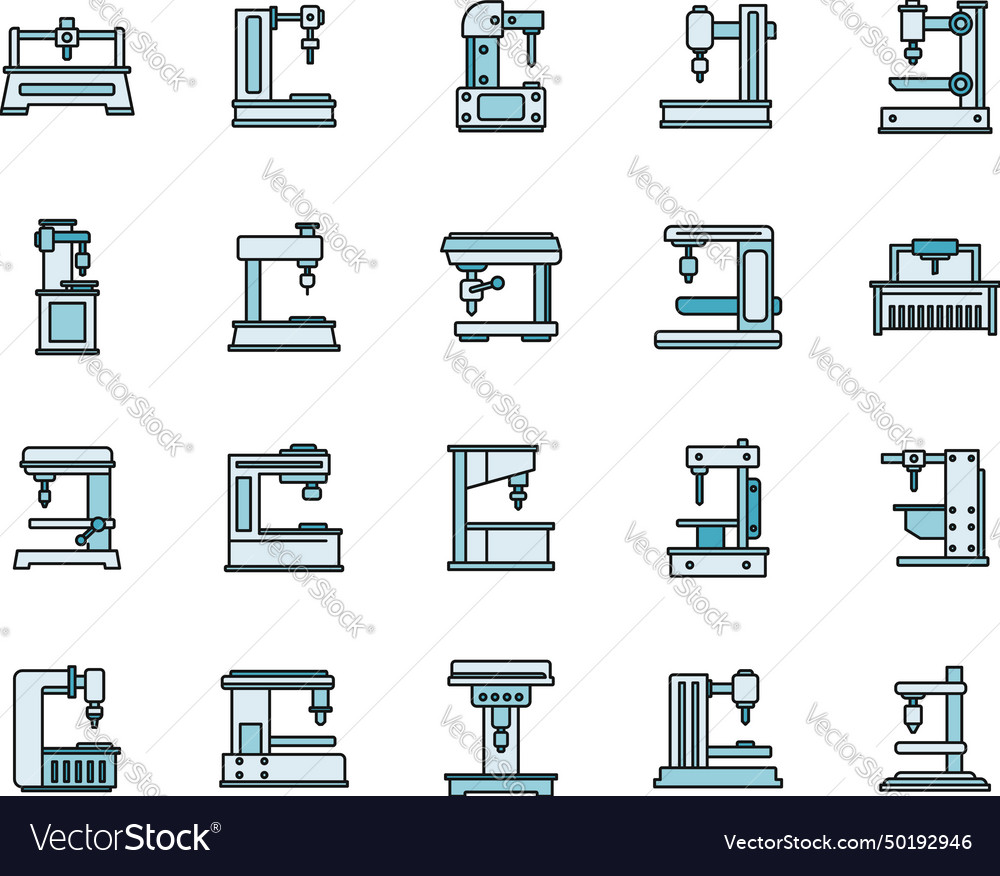 Milling machine device icons set color line Vector Image