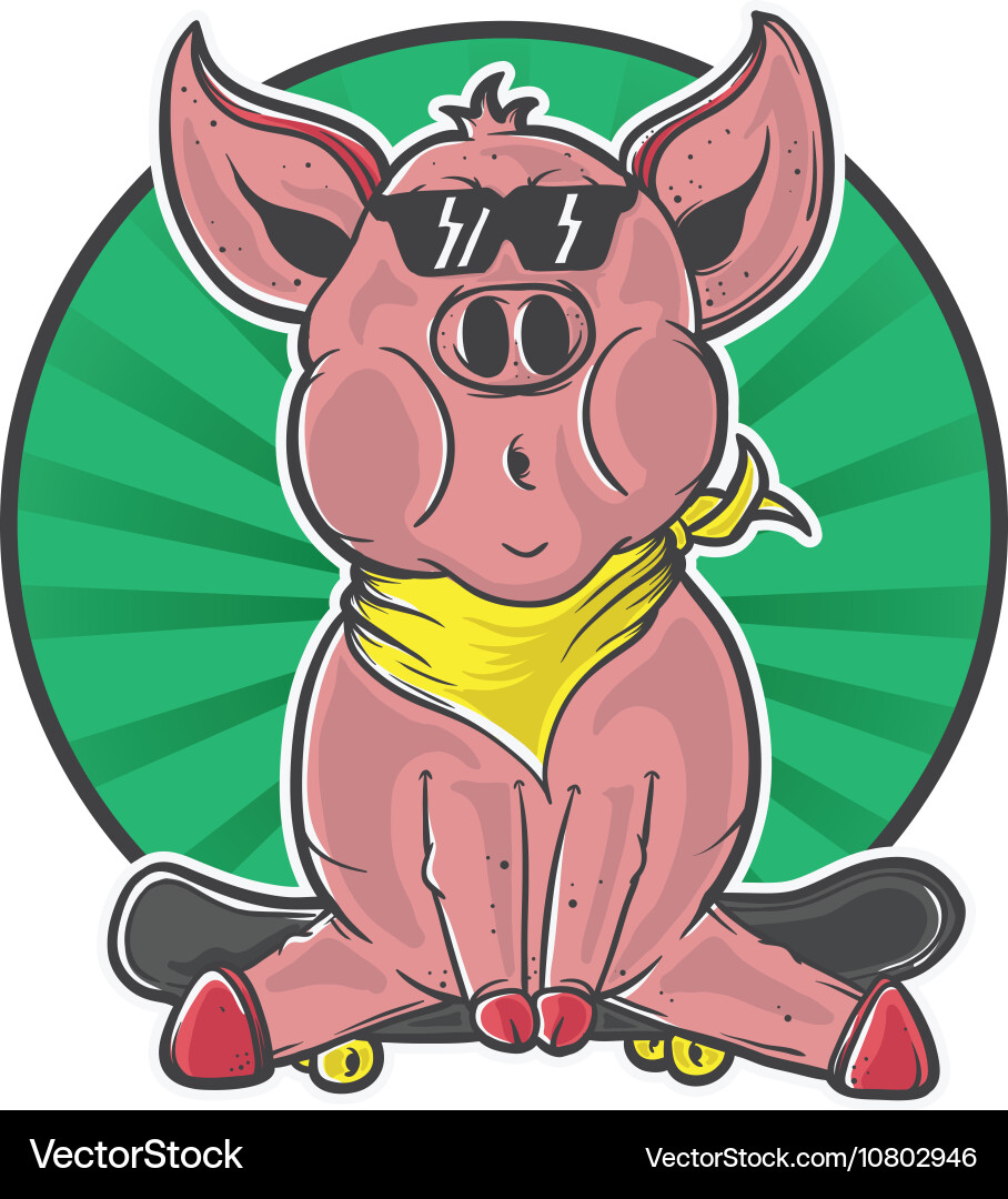 Pig skater sit in the middle circle Royalty Free Vector