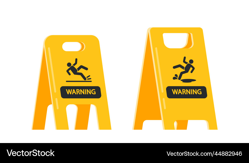 Yellow boards with wet floor warning black Vector Image
