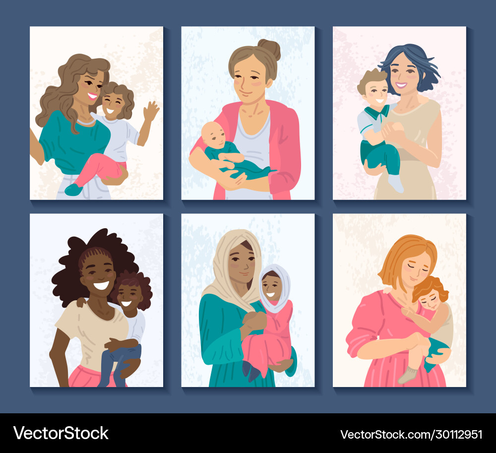 Cards with mothers different nationalities Vector Image