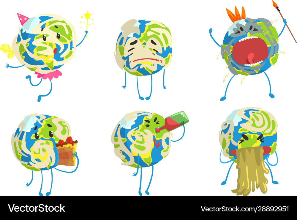 Funny earth globe cartoon character collection Vector Image
