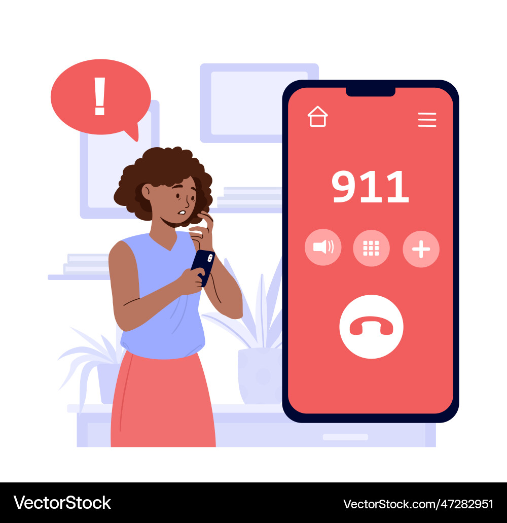 Girls calls 911 concept Royalty Free Vector Image
