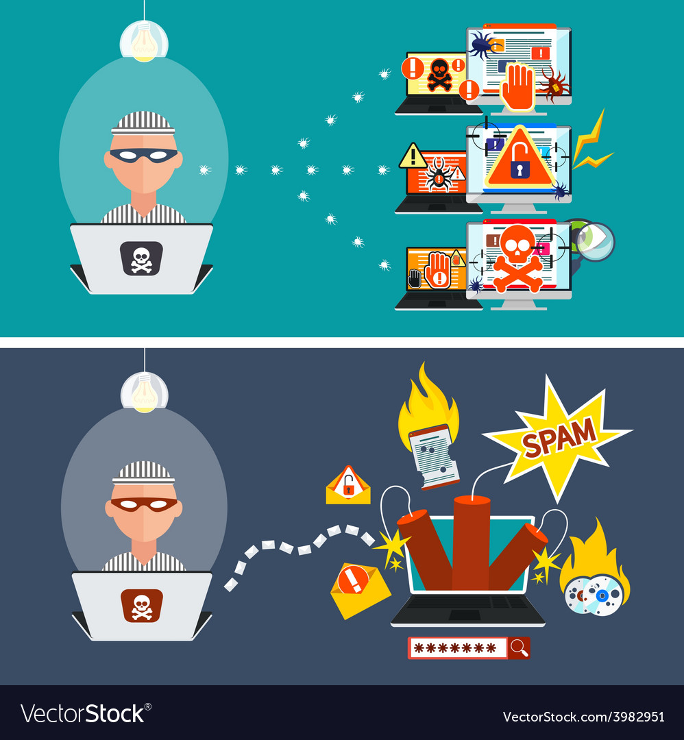 Hacker activity viruses hacking and e-mail spam Vector Image