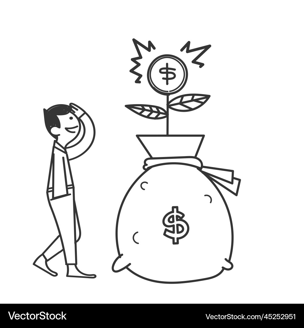 Hand drawn doodle money plant grows from Vector Image