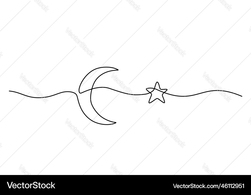 One continuous single line of moon and star Vector Image