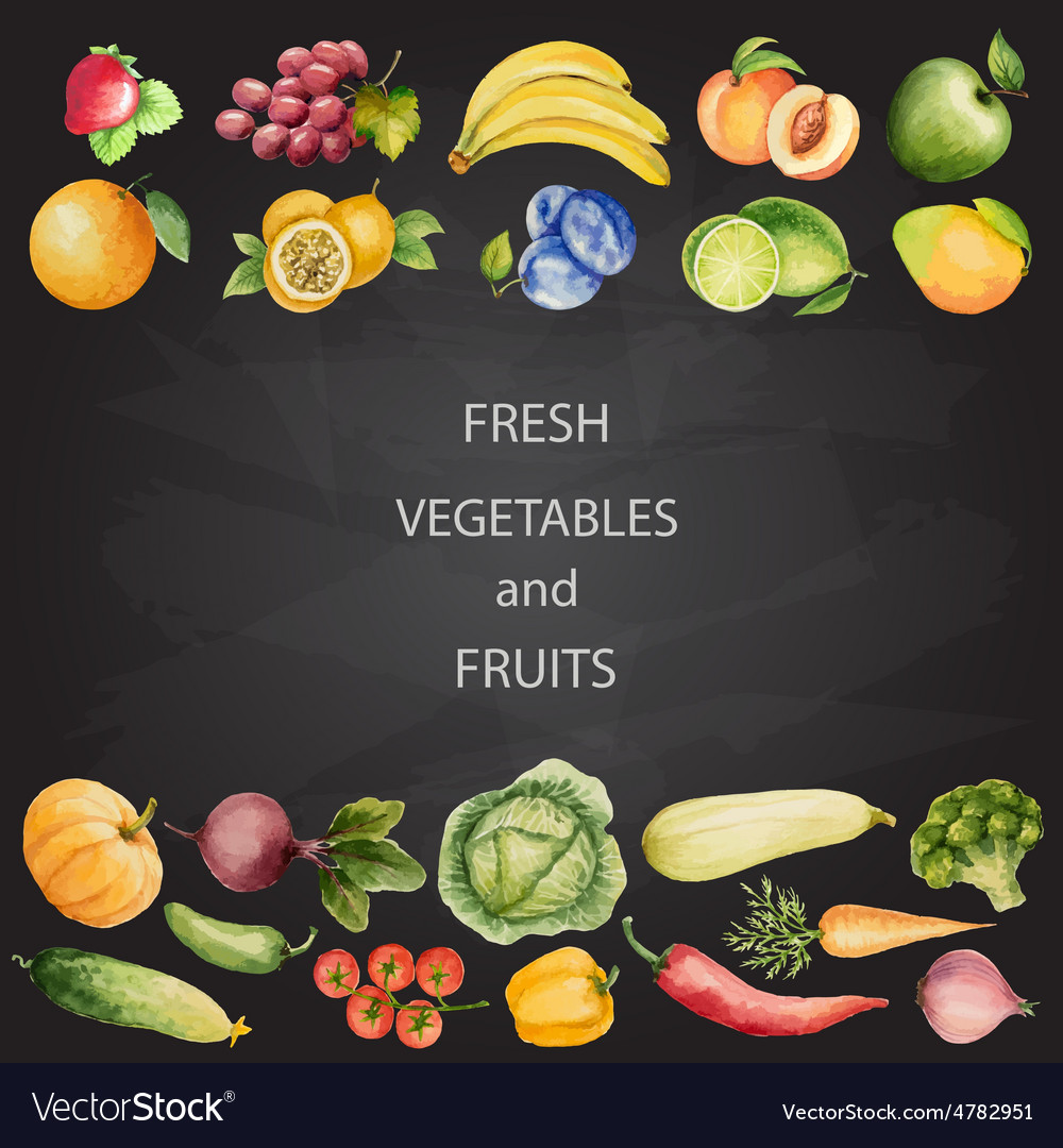 Set of watercolor vegetables and fruits Royalty Free Vector