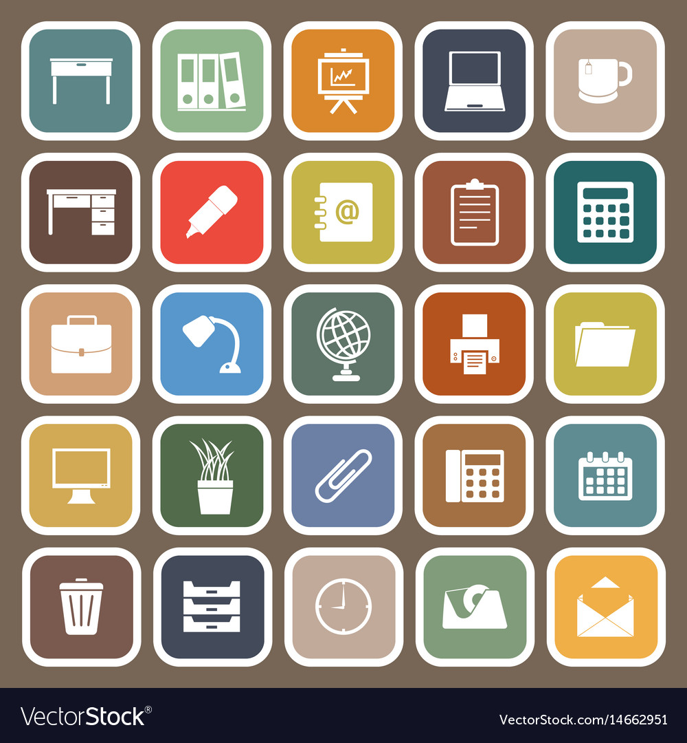 Workspace flat icons on brown background Vector Image