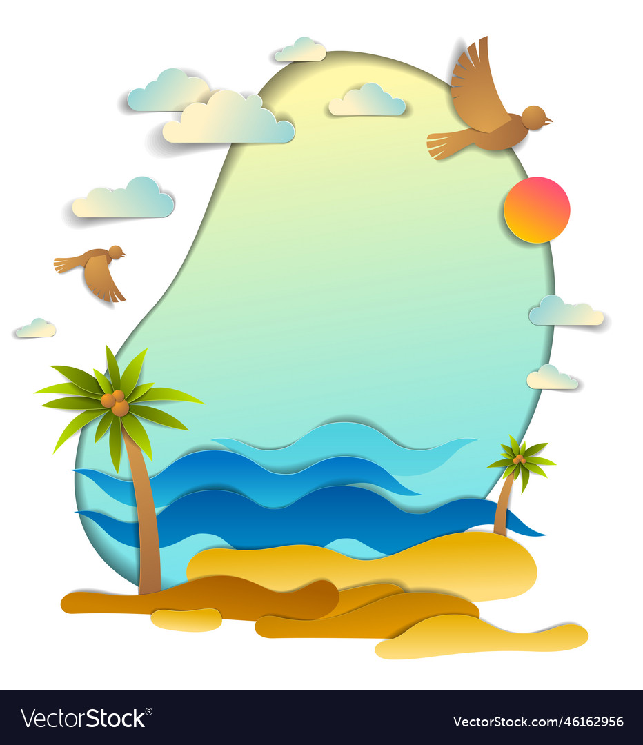 Beach with palms sea waves perfect seascape birds Vector Image
