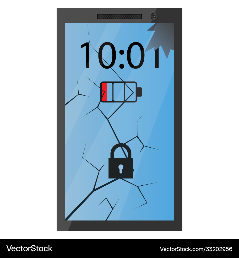 Broken phone old battered and cracked cell phone Vector Image