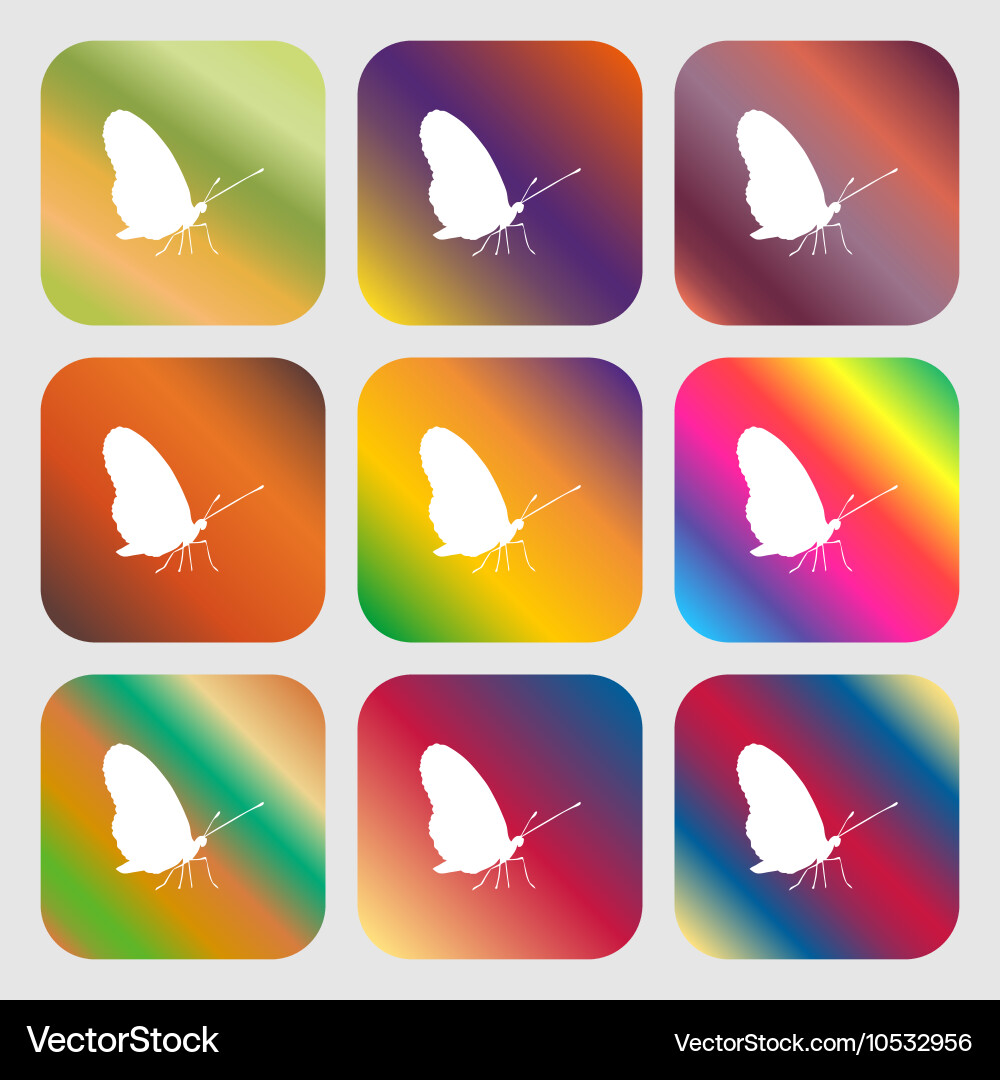 Butterfly icon nine buttons with bright gradients Vector Image