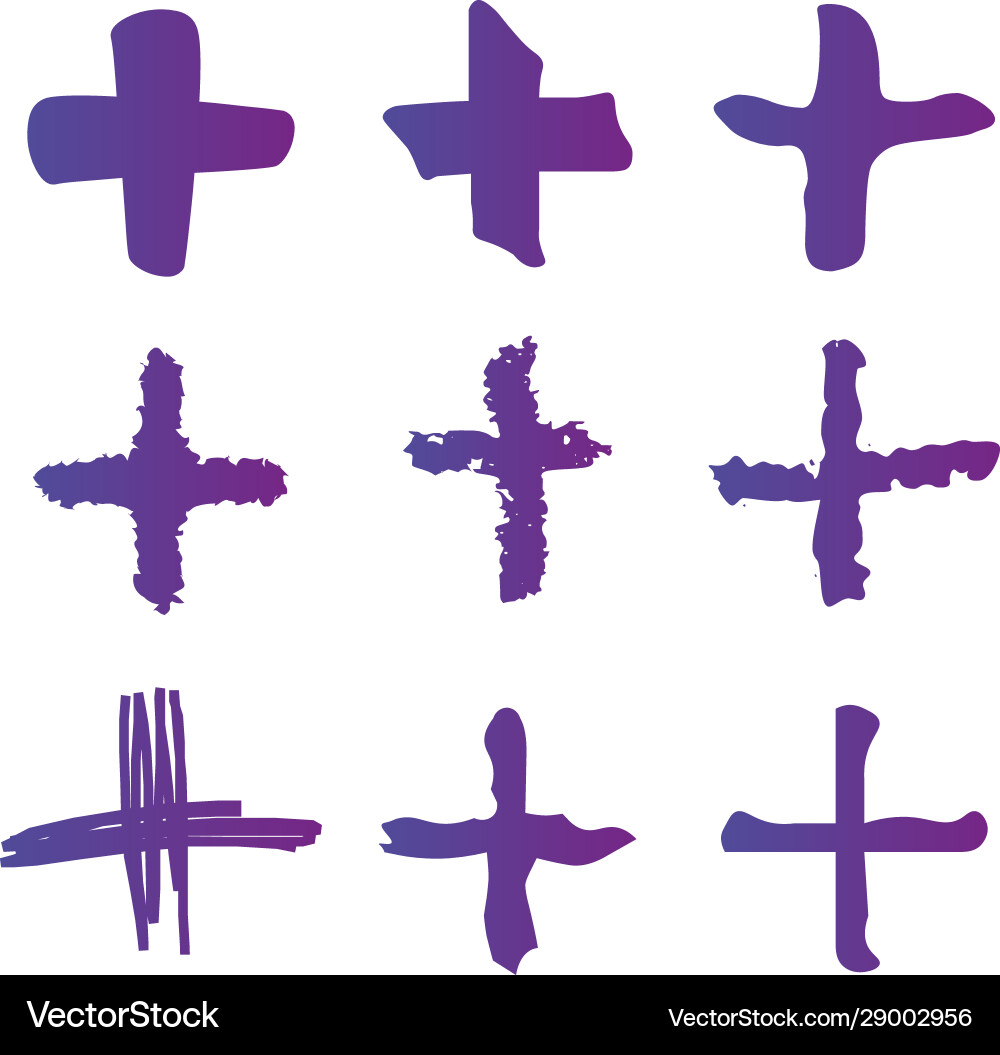 Cross or plus symbols set 9 hand painted Vector Image