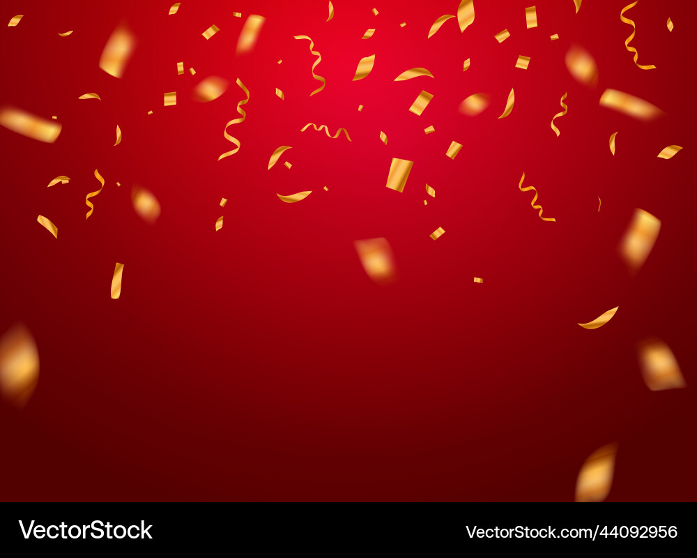Golden confetti festive red background Royalty Free Vector