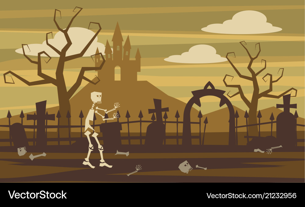 Mystic mysterious landscape skeleton character Vector Image