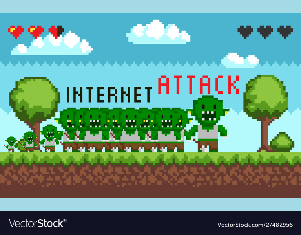 Pixel game interface hacker attack Royalty Free Vector Image