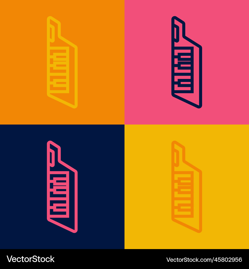 Pop art line keytar icon isolated on color Vector Image
