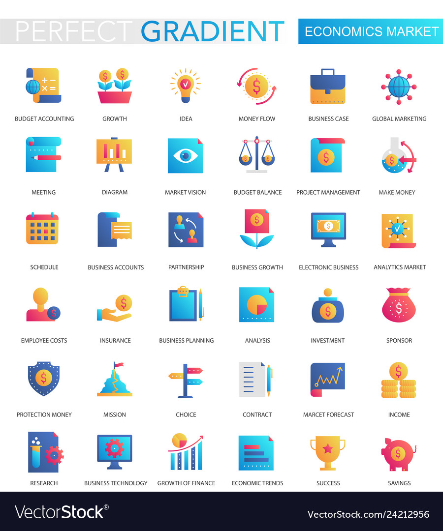 Set trendy flat gradient economics Royalty Free Vector Image Set trendy flat gradient economics Royalty Free Vector Image
