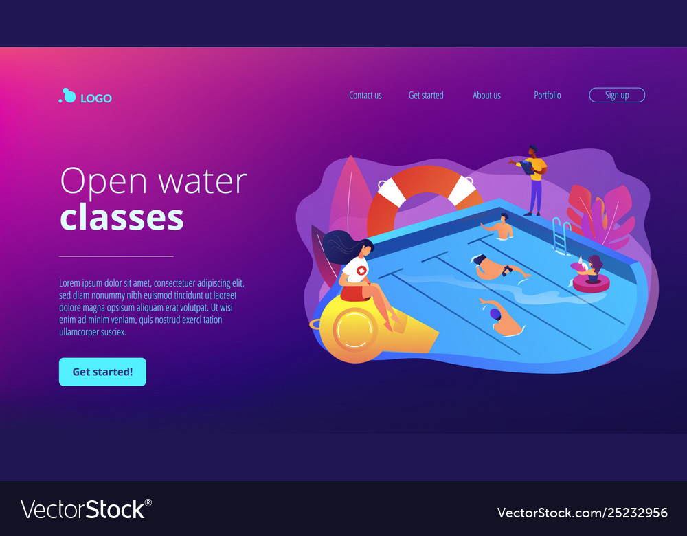Swimming and lifesaving classes concept landing Vector Image Swimming and lifesaving classes concept landing Vector Image