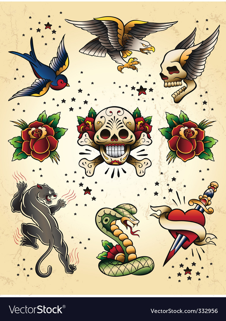 Tattoo flash vector elements Royalty Free Vector Image Tattoo flash vector elements Royalty Free Vector Image