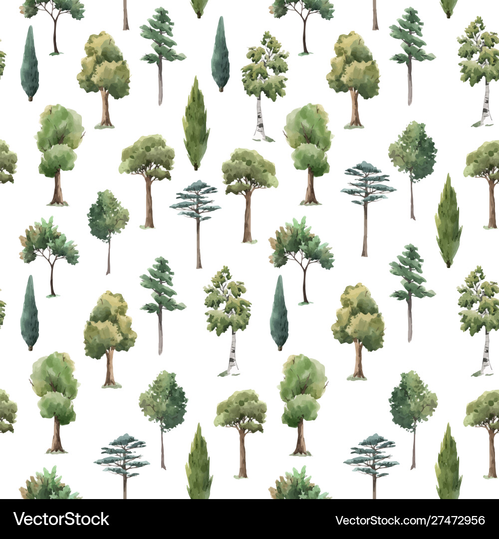Watercolor tree seamless pattern forest oak Vector Image
