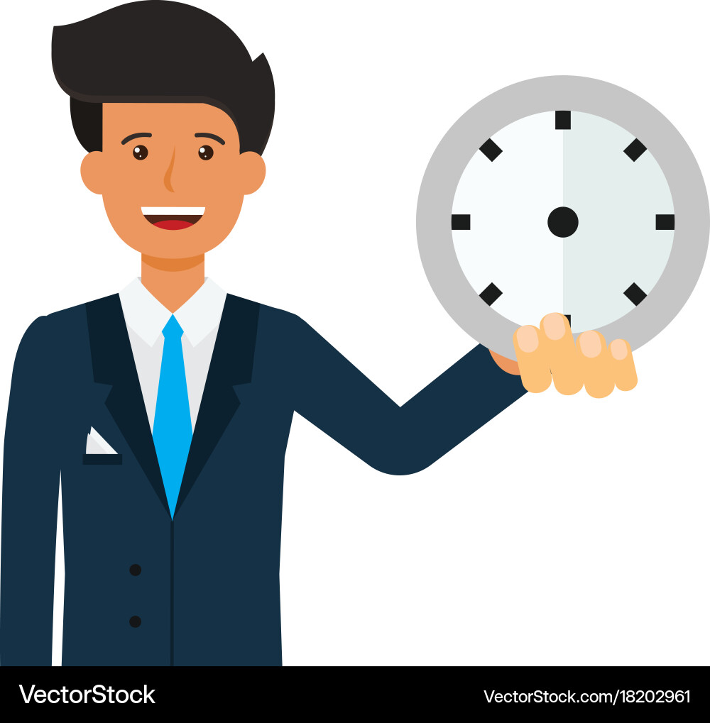 Businessman with clock in hand cartoon flat Vector Image