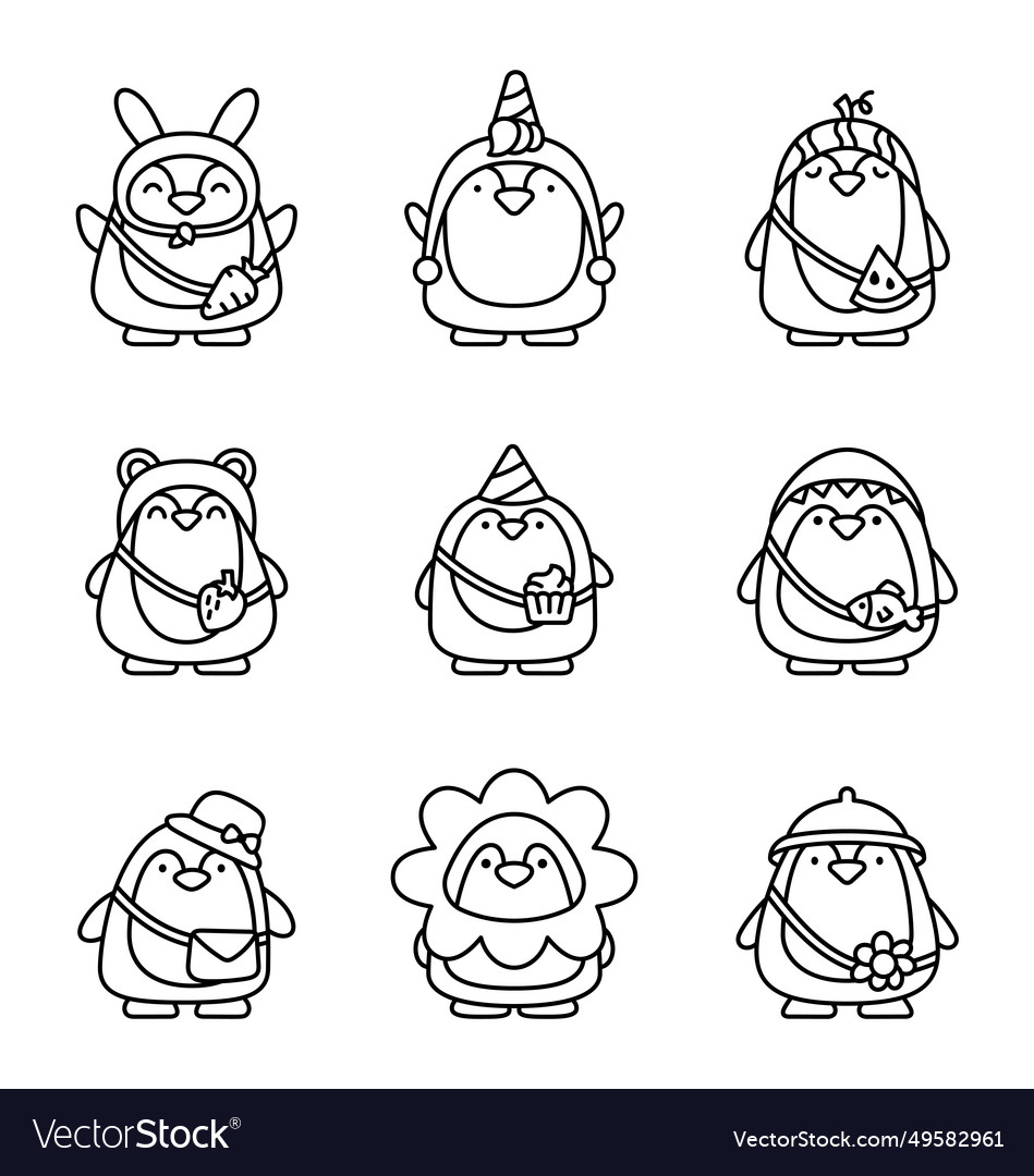 Cute kawaii penguin coloring page cartoon funny Vector Image