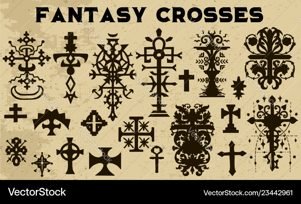 Design set with fantasy crosses 7 Royalty Free Vector Image