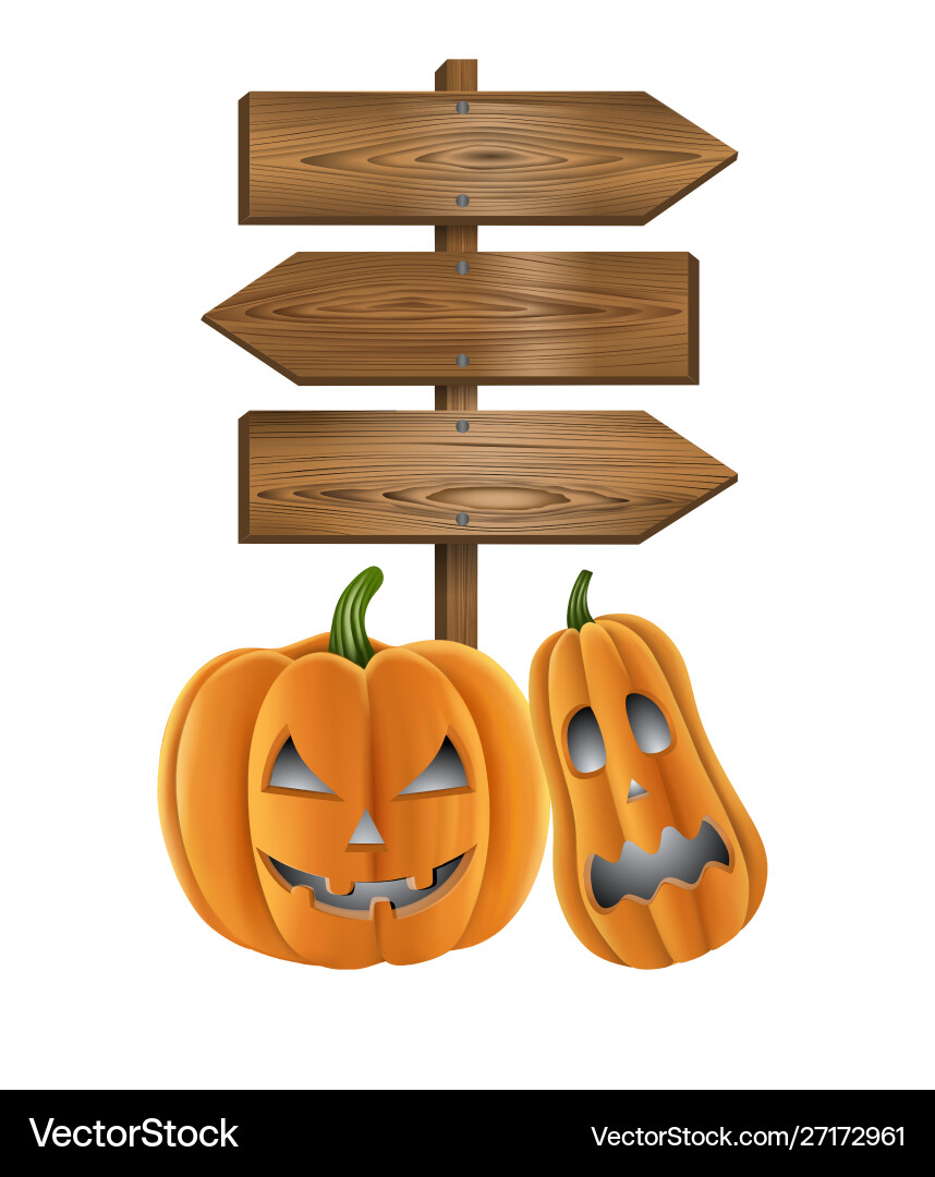 Halloween sign and pumpkins Royalty Free Vector Image