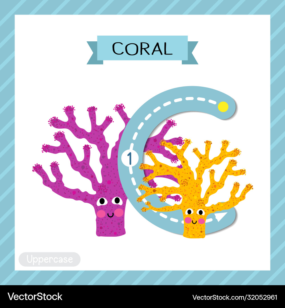 Letter c uppercase tracing coral Royalty Free Vector Image