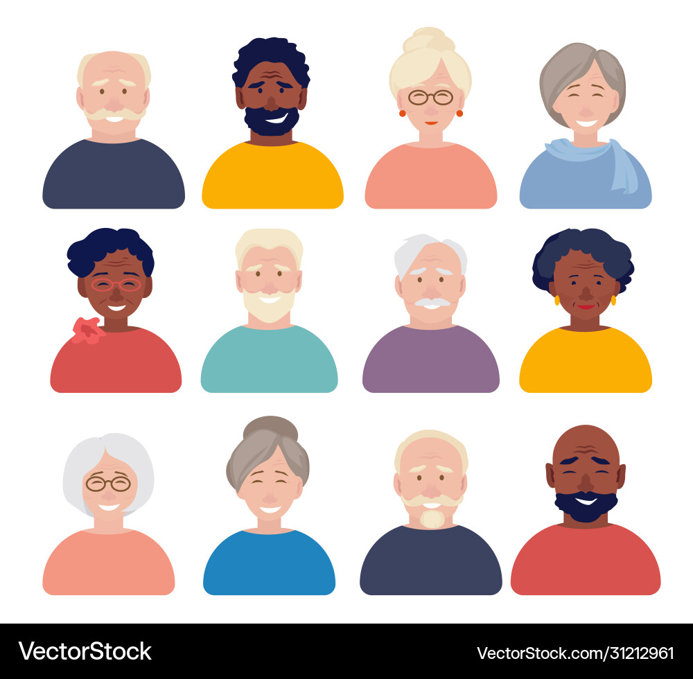 Old people avatars elderly characters portraits Vector Image
