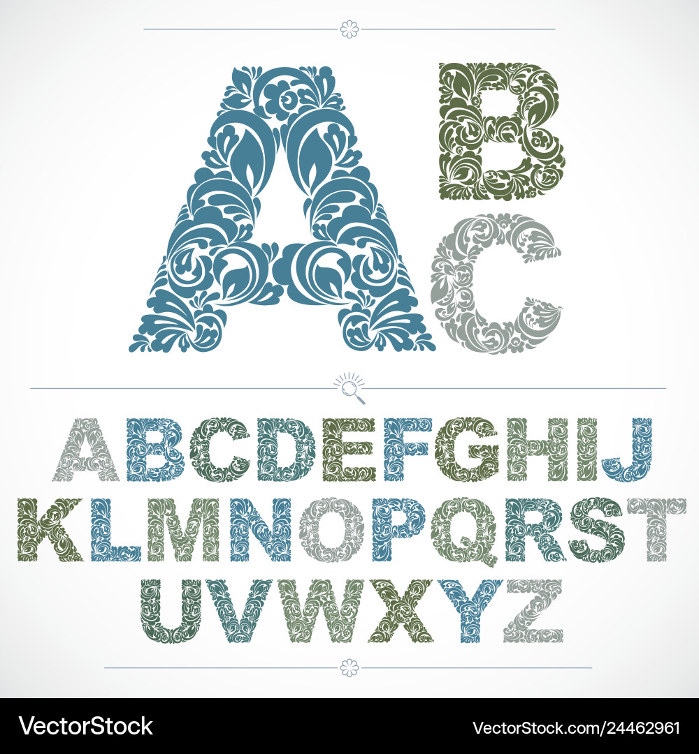 Set of ornate capitals flower-patterned Royalty Free Vector