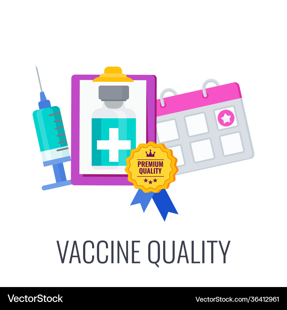 Vaccination quality icon syringe and dose Vector Image