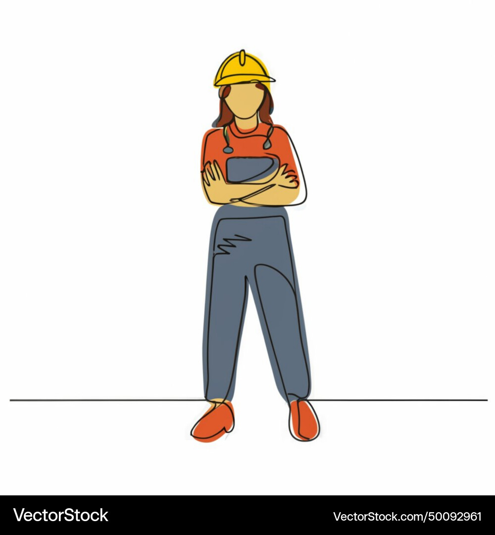 Woman worker in colourful continuous line Vector Image