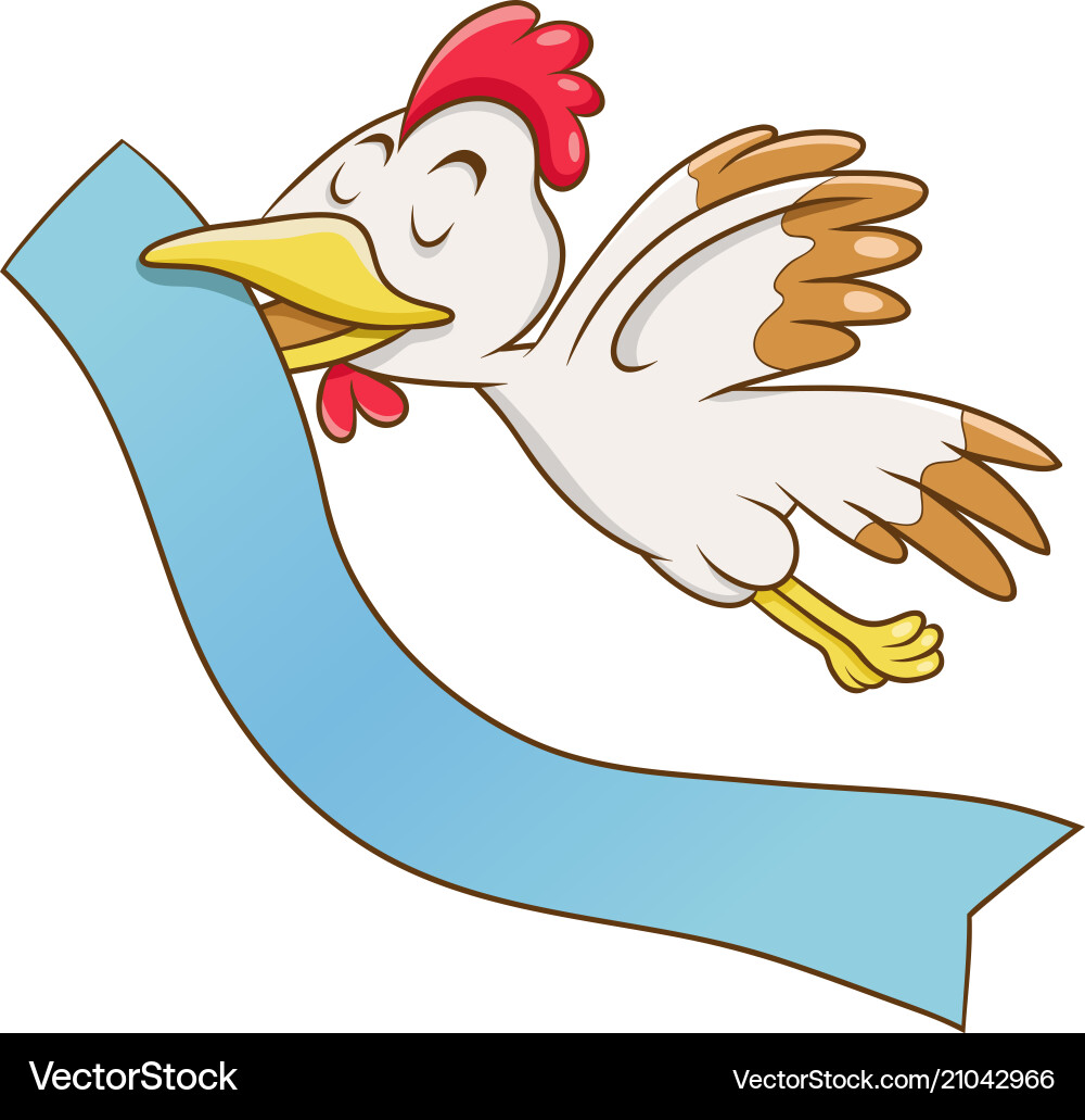 Cartoon fly rooster holding blank flag Royalty Free Vector