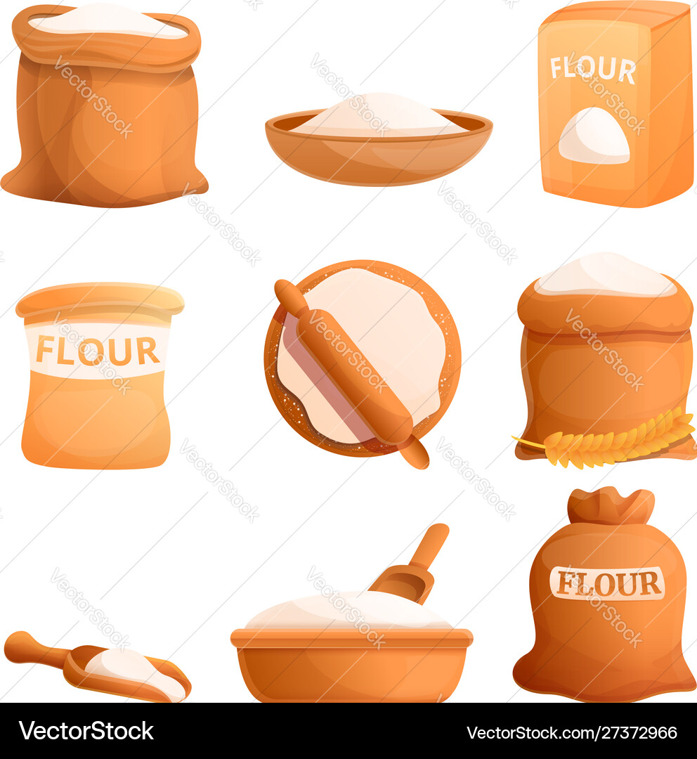 Flour icons set cartoon style Royalty Free Vector Image
