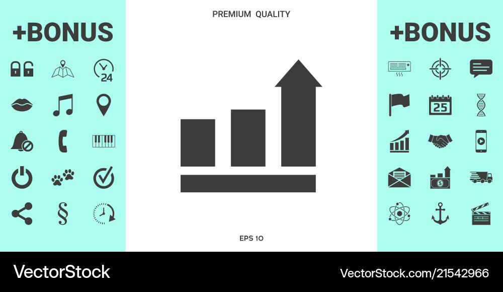 Growing bars graphic with rising arrow icon Vector Image