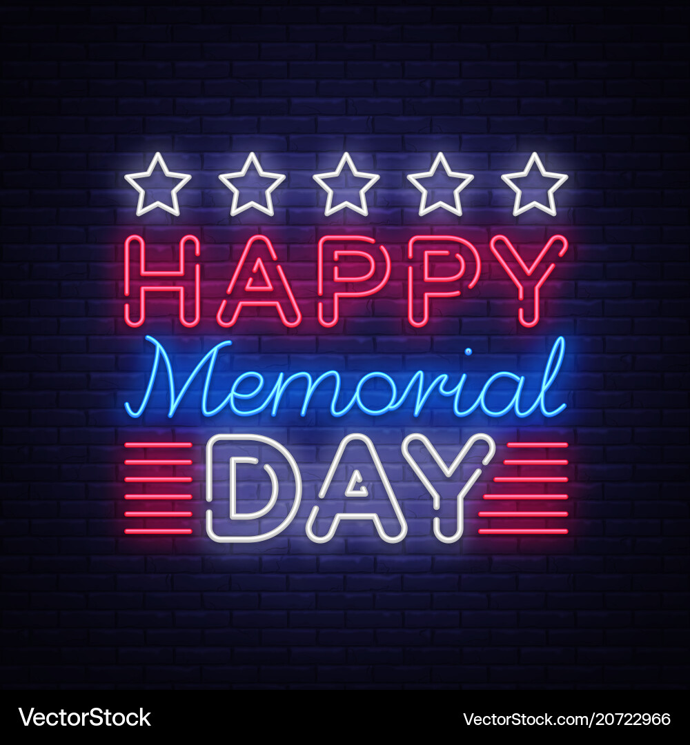 Memorial day day neon sign Royalty Free Vector Image