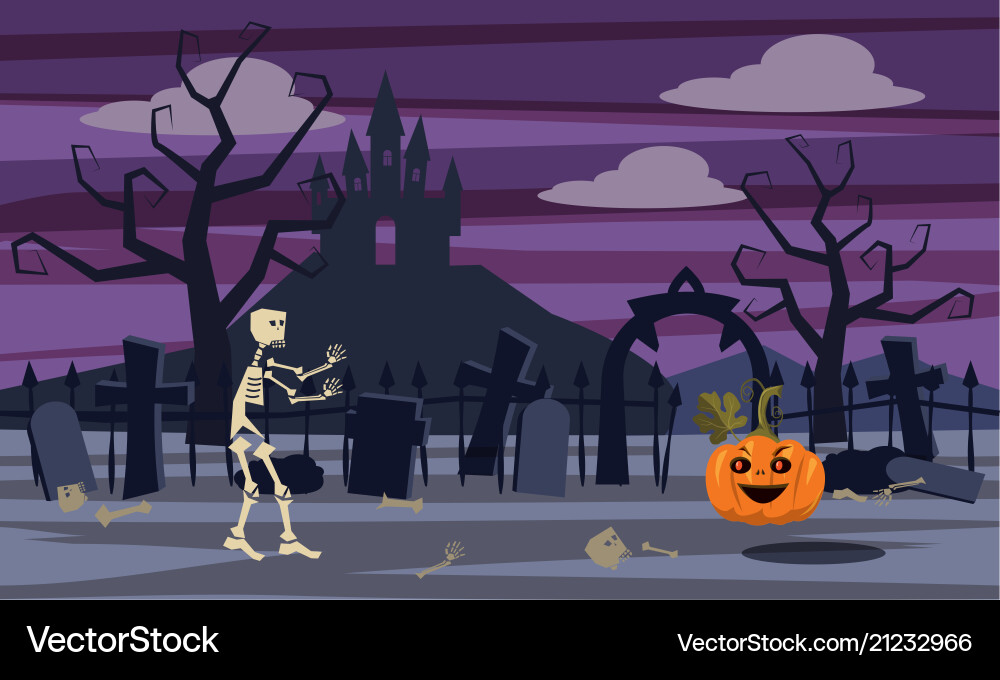Mystic mysterious landscape skeleton character Vector Image