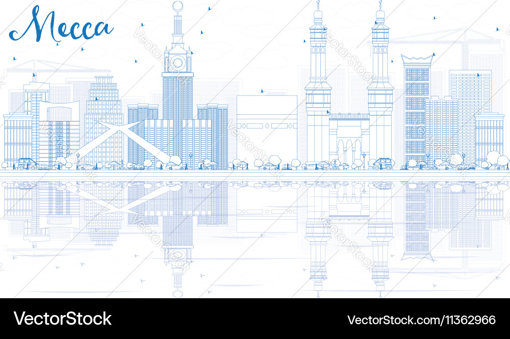 Outline Mecca Skyline with Blue Landmarks Vector Image