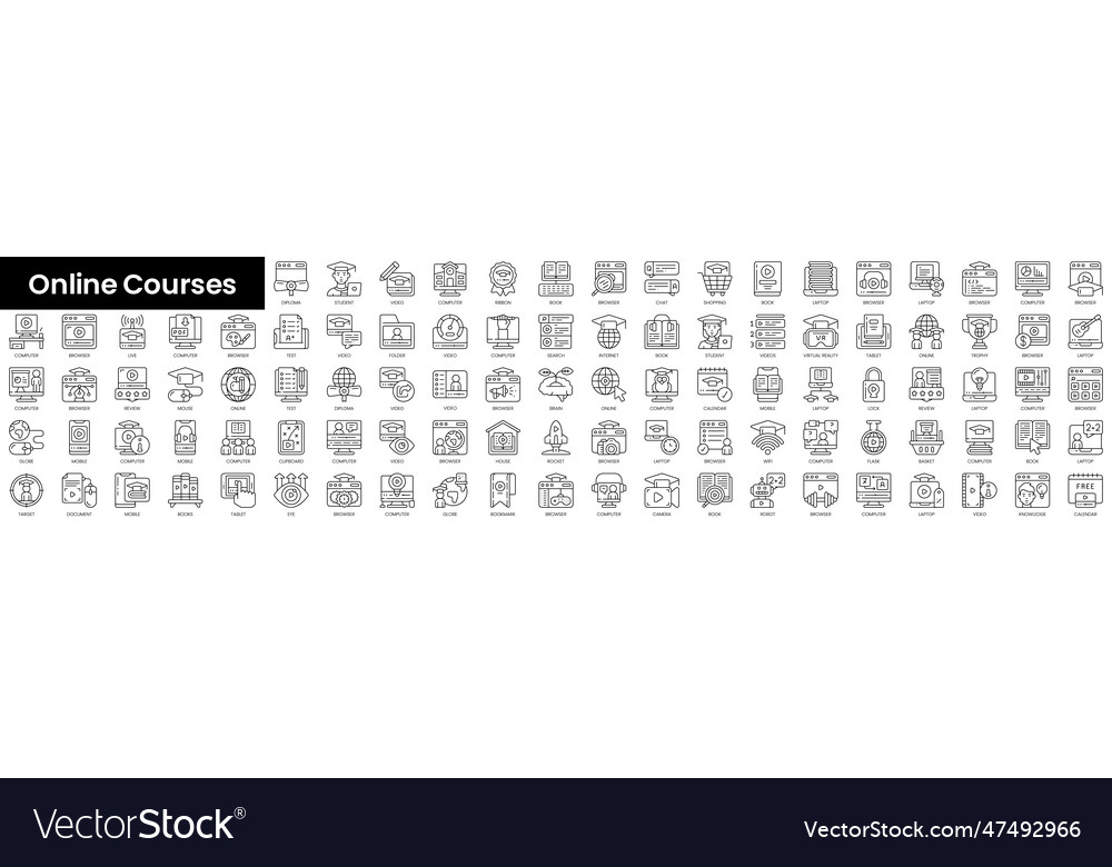 Set of outline online courses icons minimalist Vector Image